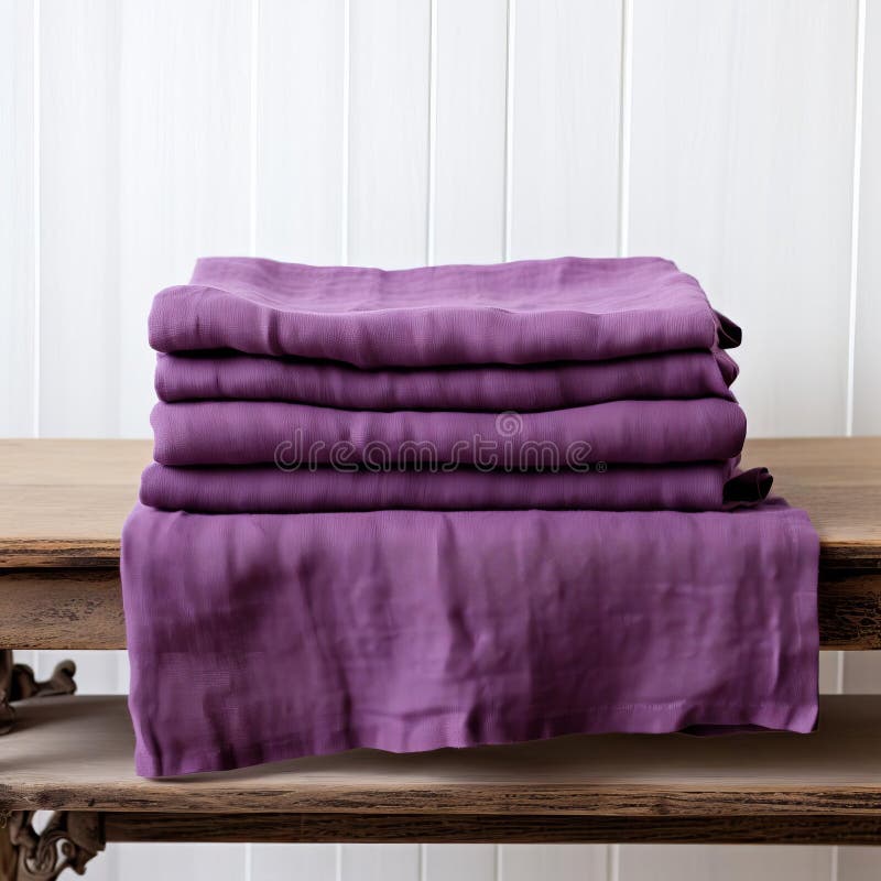 Rustic Wooden Table Displays Harmonious Blend of Linen Textures Stock ...