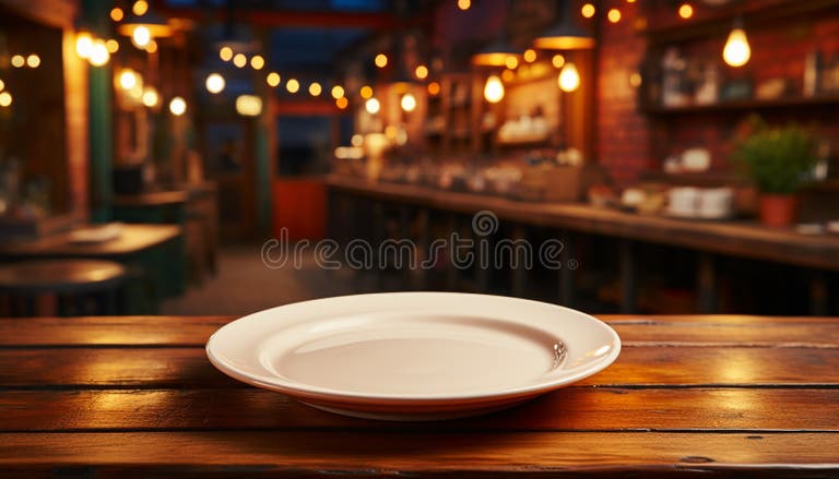 Rustic Wooden Table with Empty Bowl, Illuminated by Candlelight ...