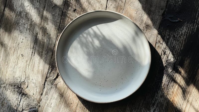 Rustic Wooden Table with Empty Ceramic Plate and Shadows Stock Video ...