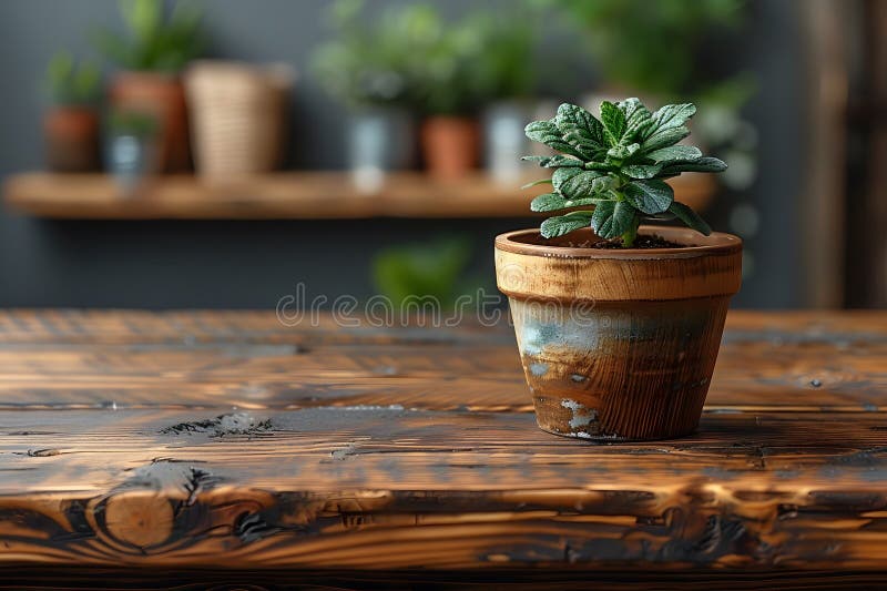 Rustic Decor with Potted Plant on Wooden Table for Interior Design ...