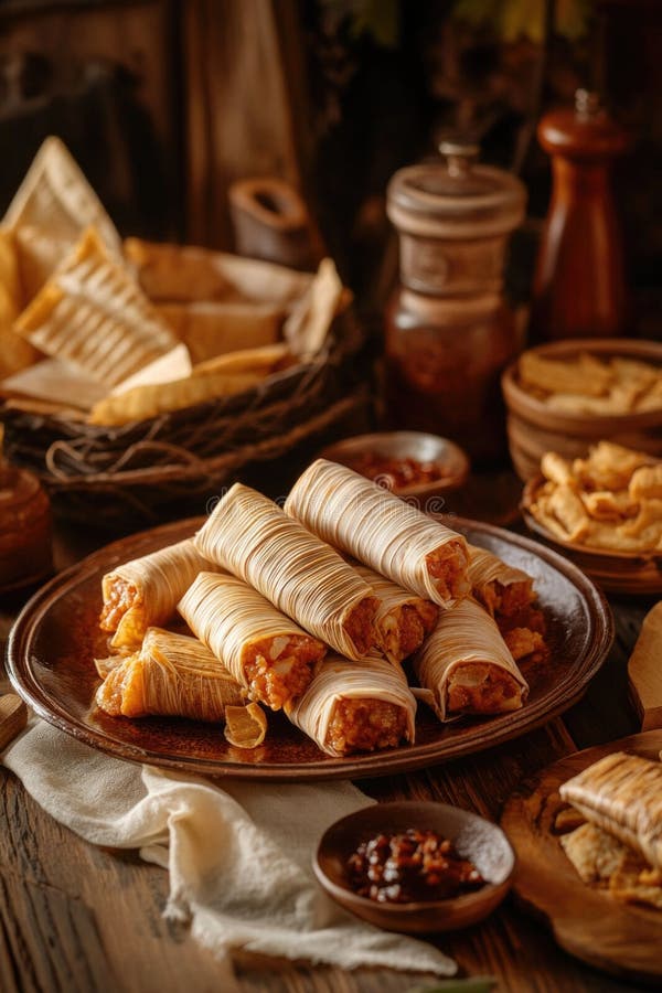 Rustic Wooden Table Filled Various Dishes Plates Food Stock Photos ...