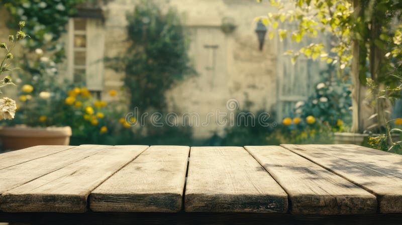 Rustic Wooden Table Garden Setting Perfect Outdoor Product Display ...