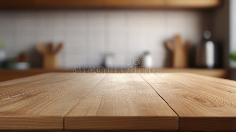 Rustic Wooden Table: Kitchen Bench Background Blurred Stock Image ...
