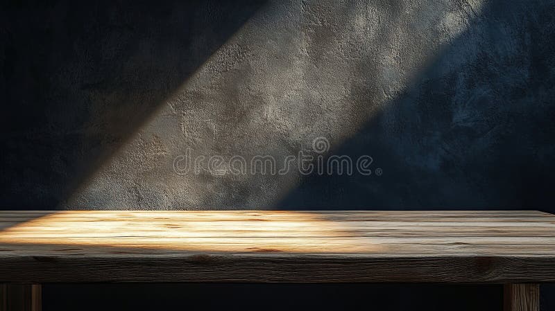 Rustic Wooden Table Light Beams Dark Textured Wall Background Stock ...