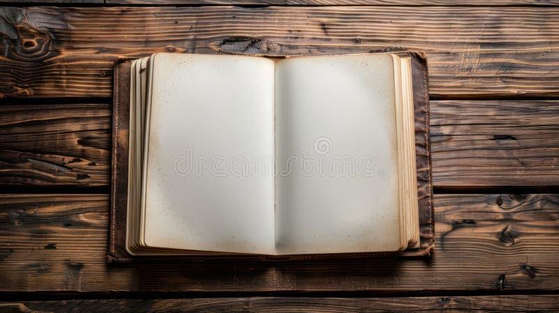 Rustic Wooden Table with Open Notebook: Perfect Creative Space for ...