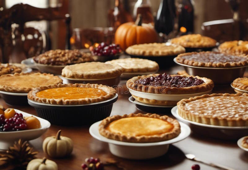 Rustic, Wooden Table with a Selection of Freshly Baked Pies Stock Photo ...