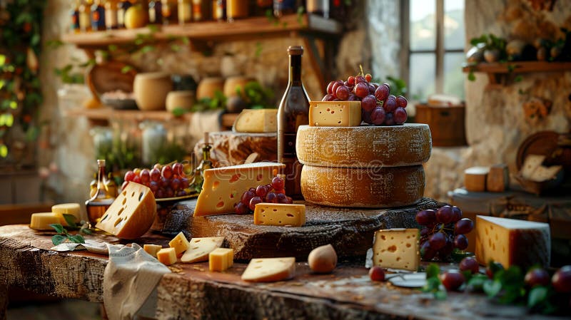 Rustic Cheese and Wine Table Setting Stock Illustration - Illustration ...