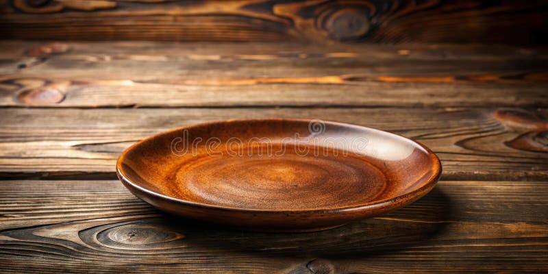 Rustic Wooden Table Setting with Empty Brown Plate Ready for Food ...