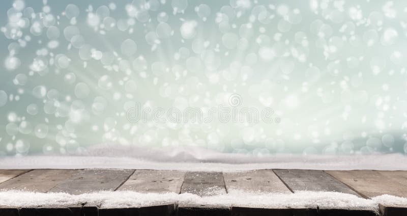 Rustic Wooden Plank with Snow Background Stock Photo - Image of floor ...