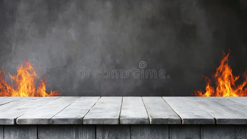 Rustic Wooden Table Flames Fire Background Product Display Backdrop ...