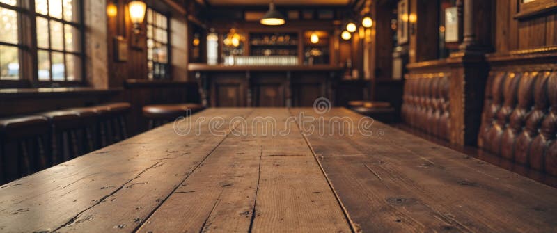 Rustic Wooden Table in a Traditional Pub Setting. Stock Image - Image ...