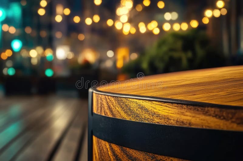 Rustic Wooden Table Warm Ambient Lighting Outdoor Setting Stock Photos ...