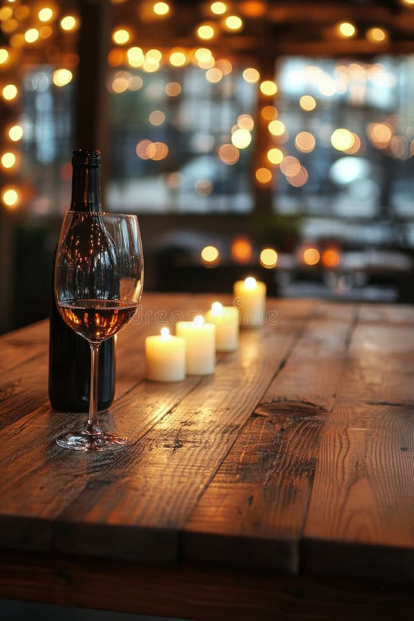 Rustic Wooden Table with Warm Lights in a Cozy Indoor Setting during ...