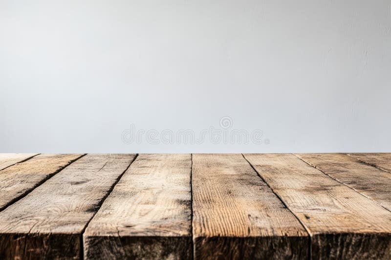 Rustic Wooden Tabletop Against a White Wall Stock Illustration - Illustration of presentation ...