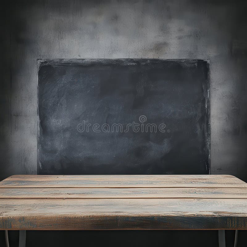 Rustic Wooden Tabletop with a Blackboard Background Stock Illustration ...