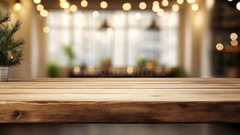 Rustic Wooden Tabletop with Blurred Warm Cafe Background Stock ...