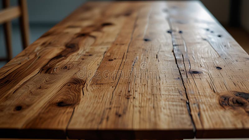 Rustic Wooden Tabletop with Natural Grain Patterns in Soft Lighting ...