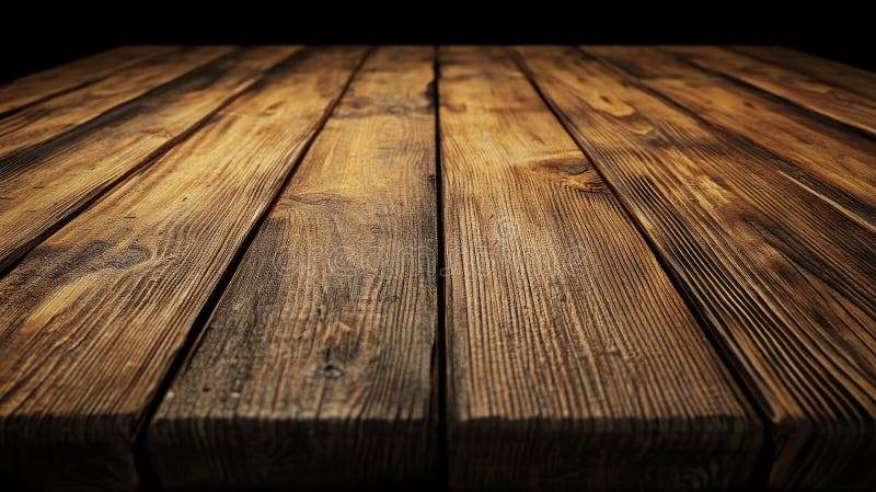 Rustic Wooden Tabletop - Warm Tones, Low Angle Perspective, Close-up of ...