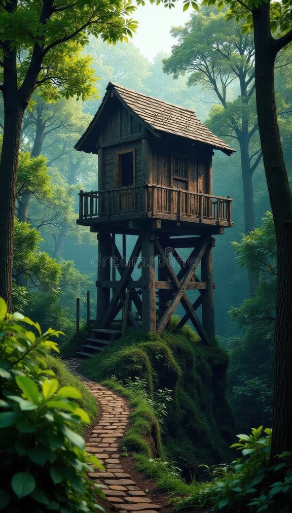 Rustic Wooden Tower Overlooking Dense Forest Canopy, Scenic, Structure ...