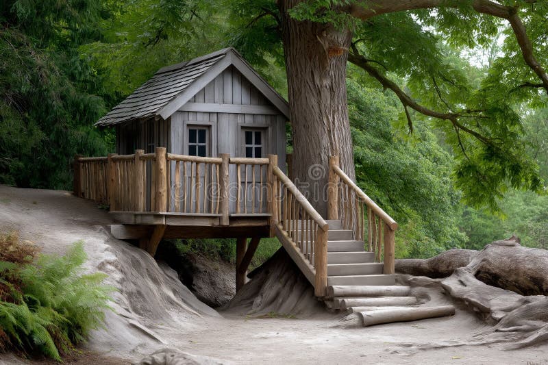 A Rustic Wooden Tree House in the Forest Stock Photo - Image of ...