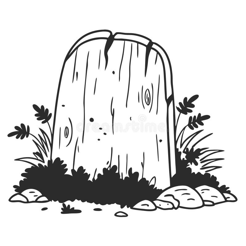 Rustic Wooden Tree Stump with Rocks and Foliage Vector Illustration ...