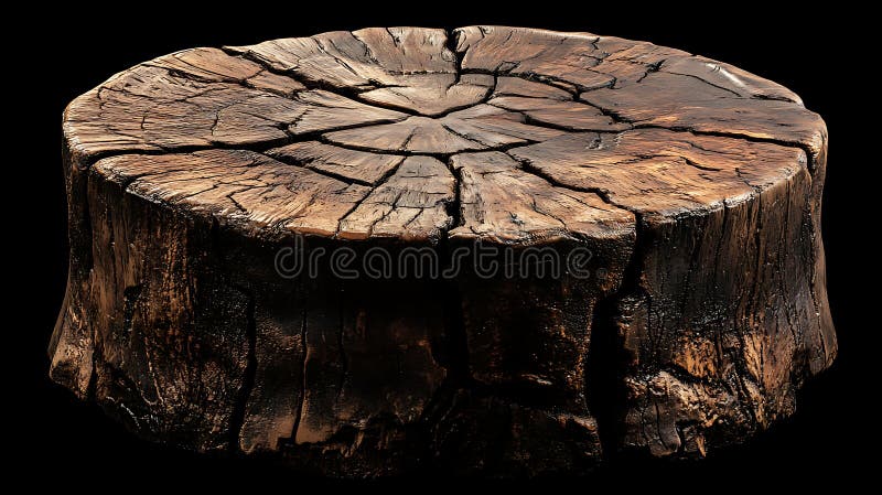 Rustic Wooden Tree Stump Table with Natural Aged Texture Stock ...