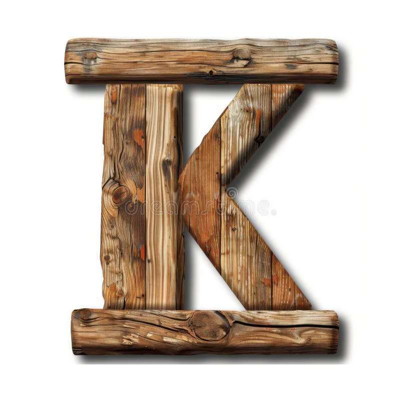 Rustic Wooden Uppercase Letter K on White Background for Versatile ...