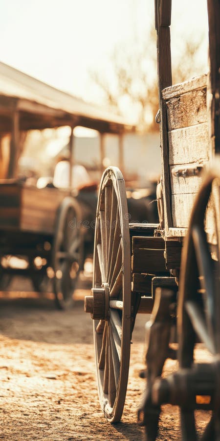 Rustic Wooden Wagon in a Historic Western Setting with Warm Sunlight ...