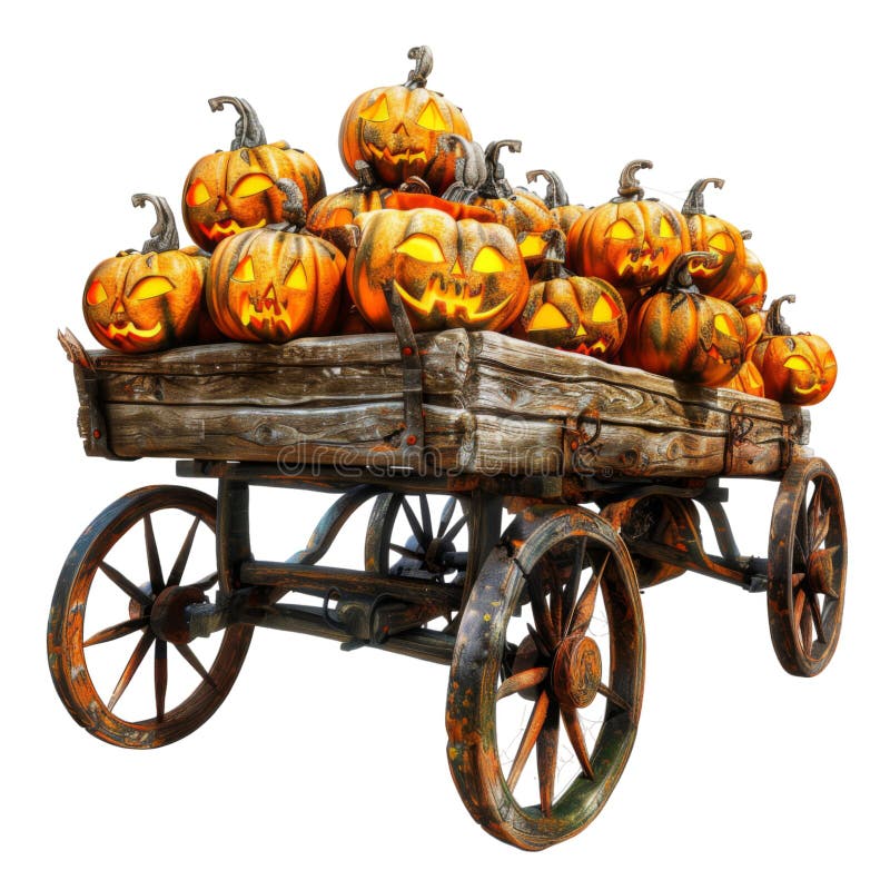 A Rustic Wooden Wagon Overflowing with Glowing Jack-o -Lantern Pumpkins ...