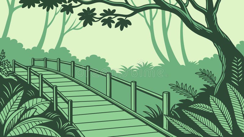Rustic Wooden Walkway through a Lush Forest, Vector Design Generative ...