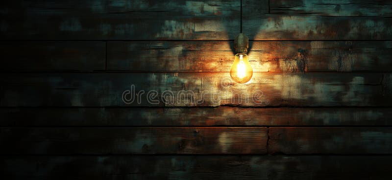 Rustic Wooden Wall with Glowing Vintage Light Bulb Creating Warm ...