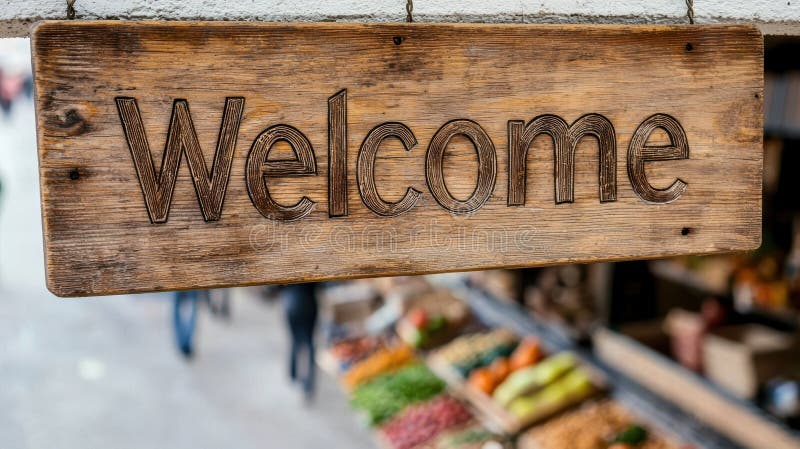 Rustic wooden welcome sign stock illustration. Illustration of shop ...