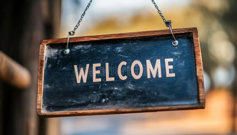 Rustic Wooden Welcome Sign Hanging on a Chain, Creating a Warm and ...