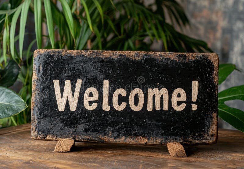 Rustic Wooden Welcome Sign on a Table Stock Illustration - Illustration ...