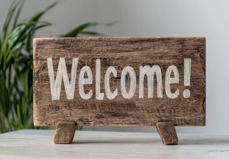 Rustic Wooden Welcome Sign on a White Table Stock Illustration ...