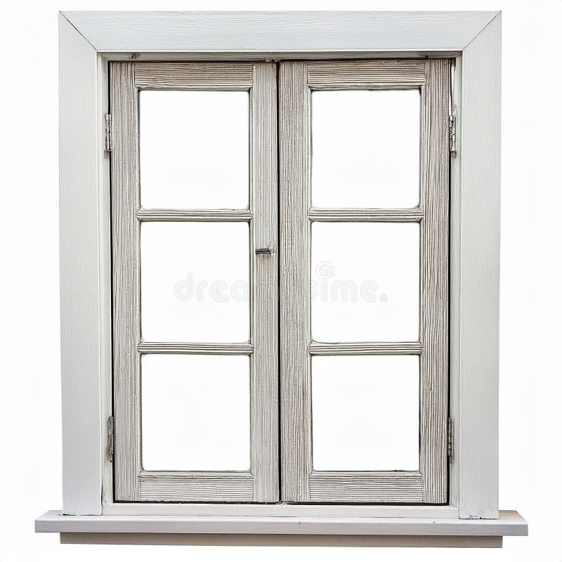 Rustic Wooden Window with Multiple Panes Against a White Background ...