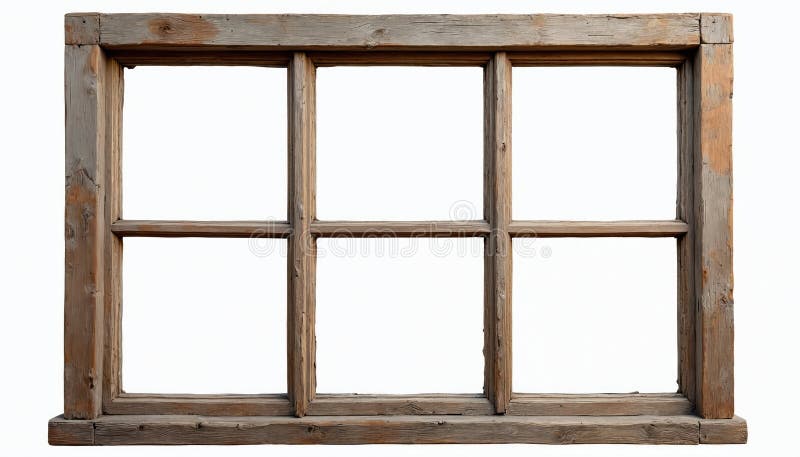 Rustic Wooden Window Frame Against White Backdrop. Classic Six Pane ...