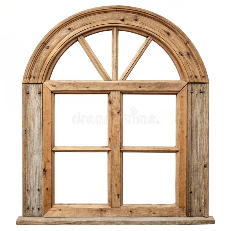 Rustic Wooden Window Frame with Arched Design on Transparent Background ...