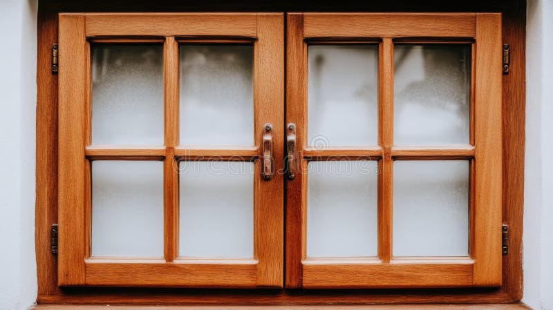Rustic Wooden Window Frame with Frosted Glass Panels in Natural Light ...