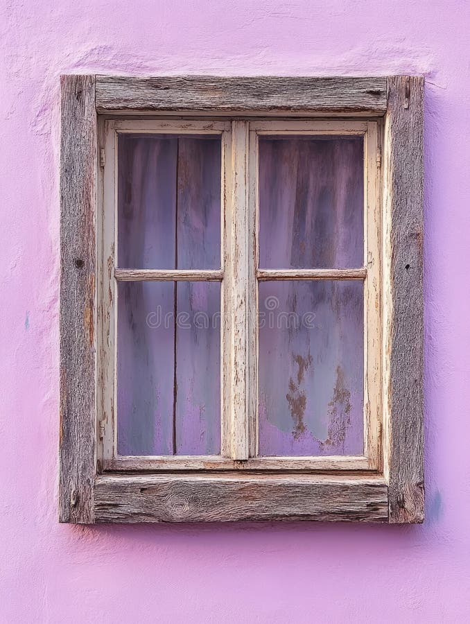 Rustic Wooden Window on a Pink Wall. Stock Image - Image of wooden ...