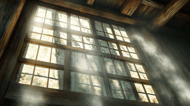 Rustic Wooden Window with Sunlight Beams Stock Illustration ...