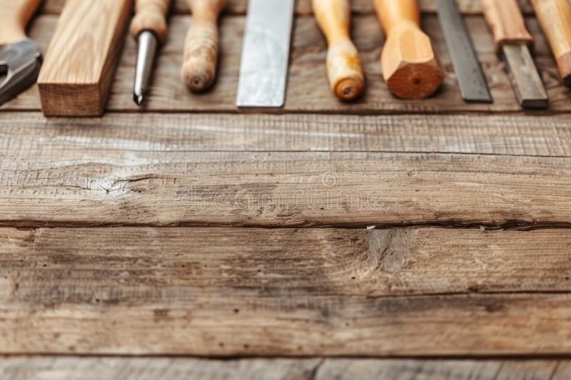 Rustic Wooden Workbench with Assorted Tools and Copy Space for Diy ...