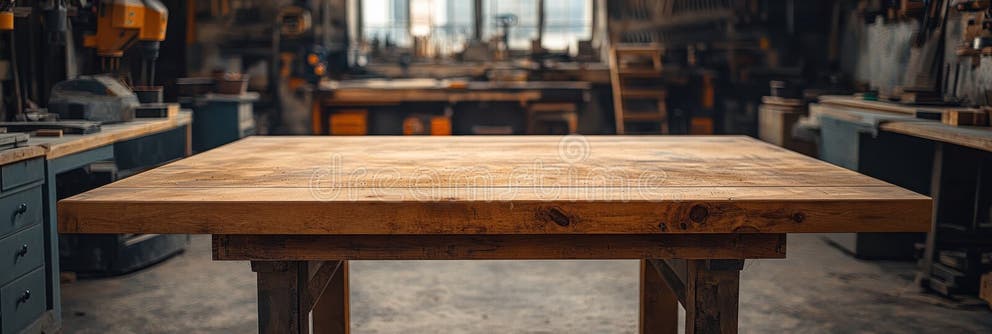 Rustic Wooden Workshop Table in an Industrial Workspace, Sturdy Surface ...