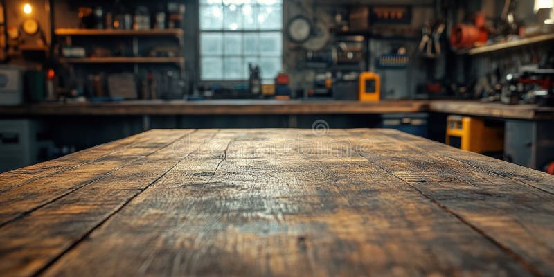 Rustic Wooden Workshop Table in an Industrial Workspace, Sturdy Surface ...