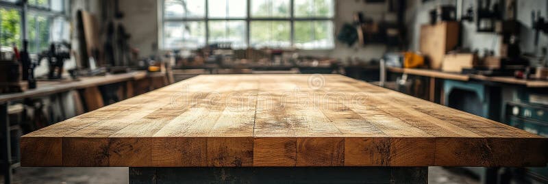 Rustic Wooden Workshop Table in an Industrial Workspace, Sturdy Surface ...