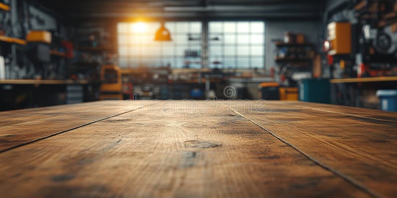 Rustic Wooden Workshop Table in an Industrial Workspace, Sturdy Surface ...