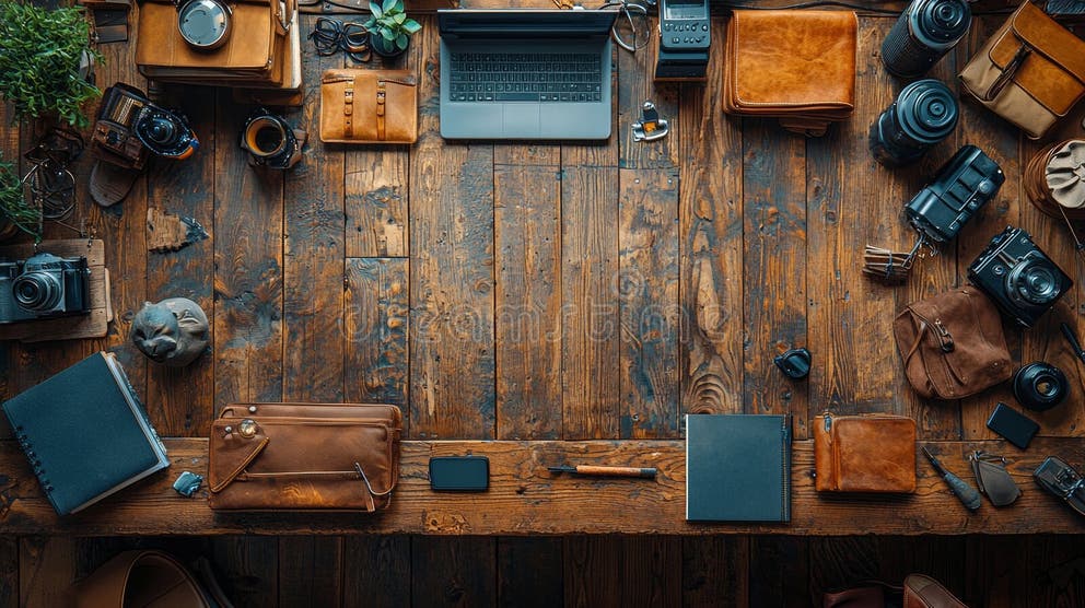 Rustic Workspace with Creative Tools and Accessories Stock Image ...