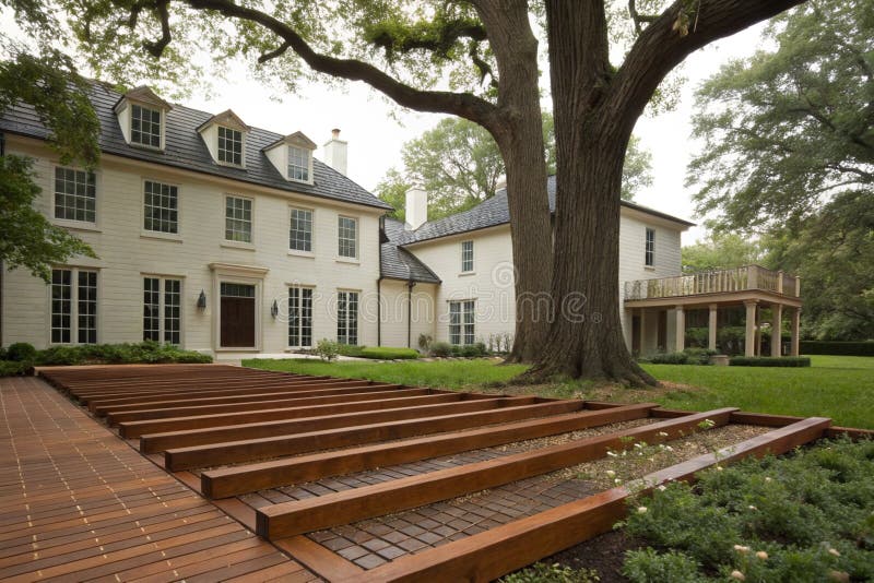Wooden Yard with Brown Rectangle Bars and Tree on the Right Stock ...