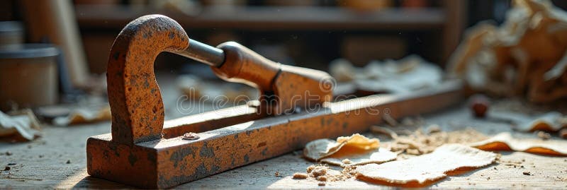 Rustic Woodworking Hand Plane in Workshop with Sunlit Details Stock ...