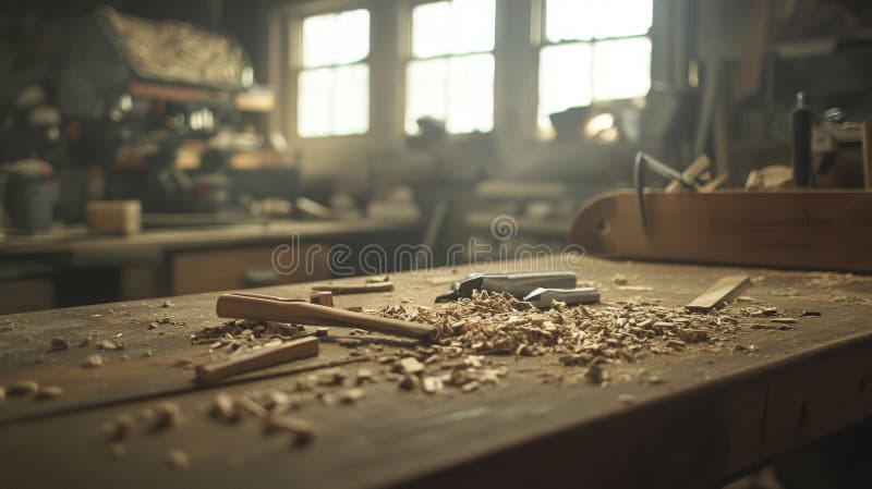Rustic Woodworking Workshop with Tools and Wood Shavings Stock ...